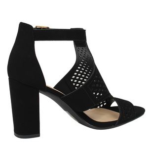Delicious | Shoes | Delicious Black Perforated Open Toe Heel Sandal ...